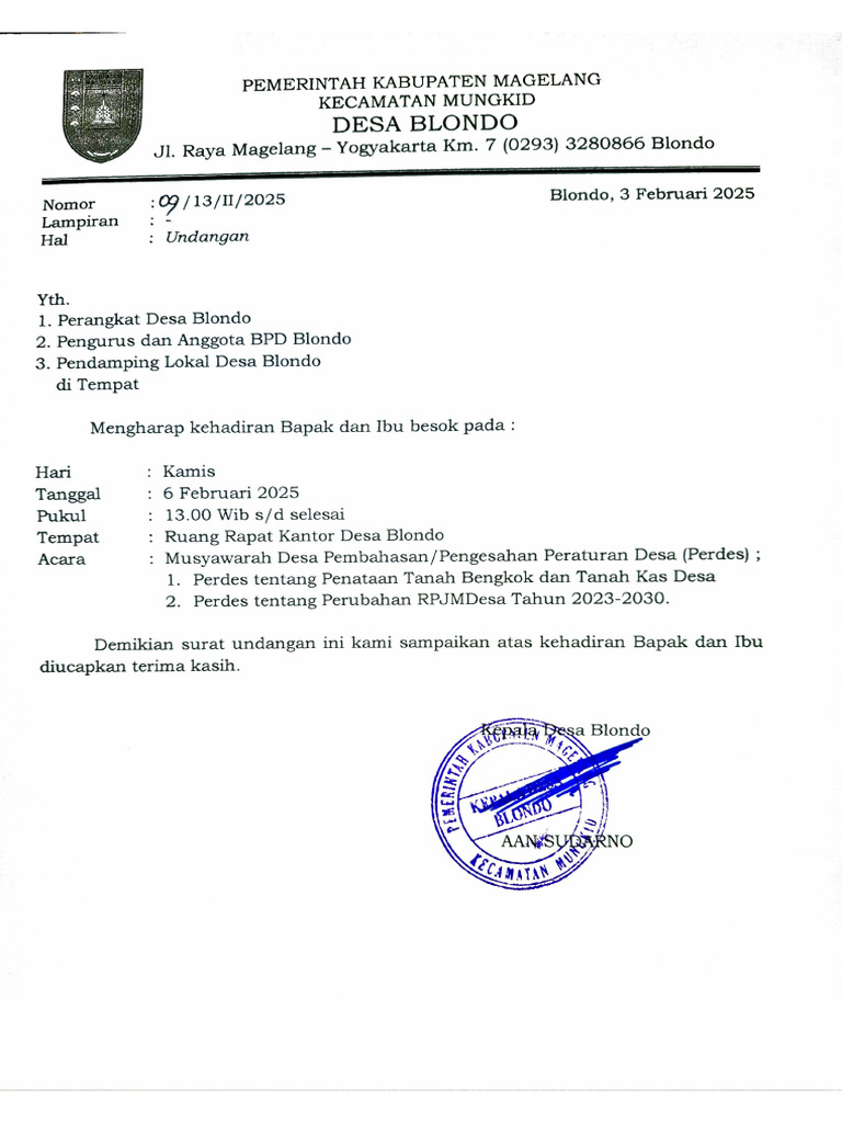 Undangan Musdes Pembahasan Perdes | PDF