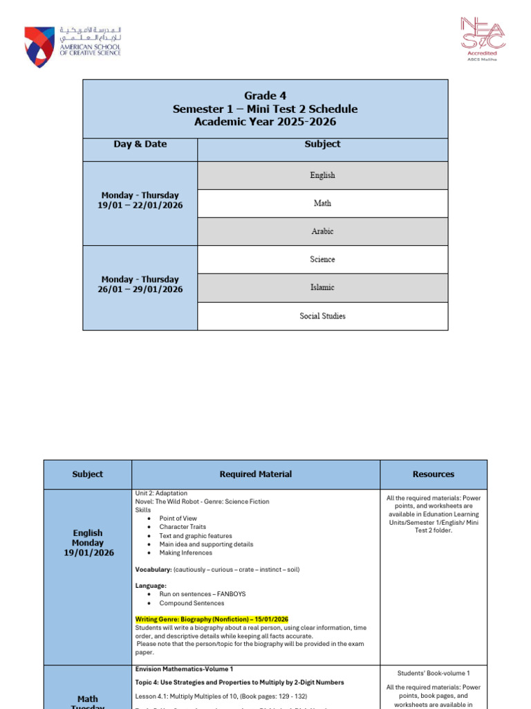 Grade 4 - Mini Test 2 Required Material | PDF