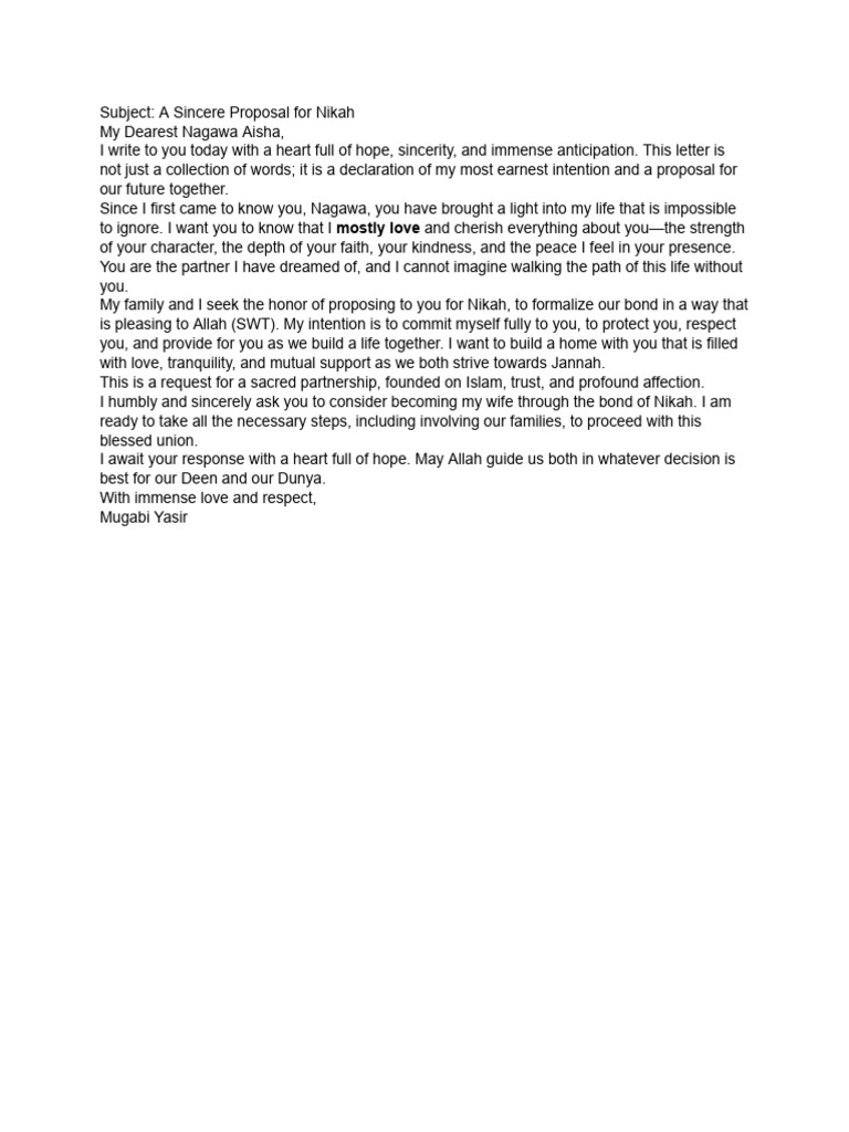 Nikah Proposal Letter | PDF