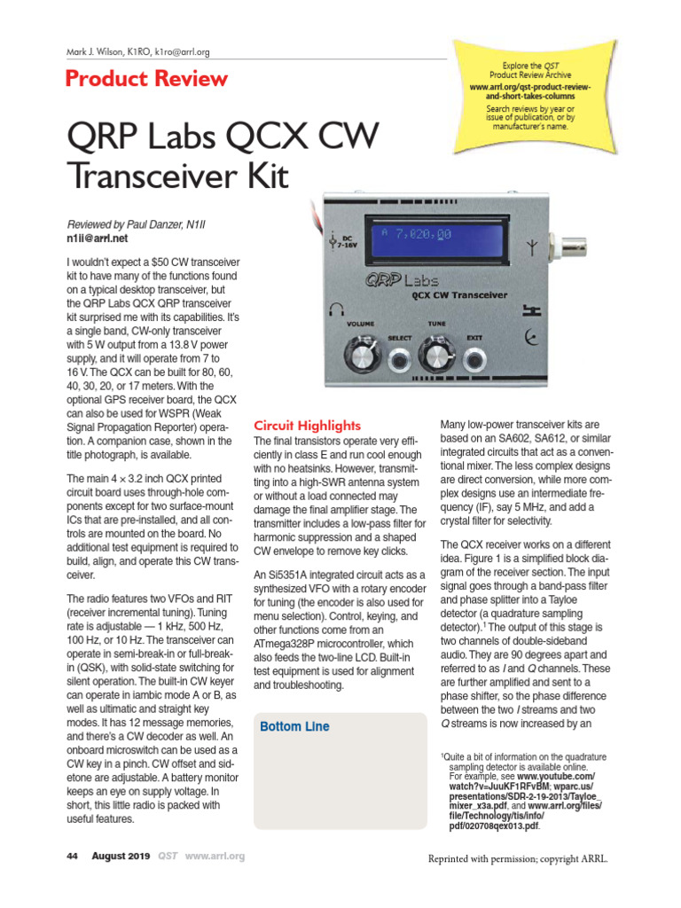 QRP Labs QCX CW Transceiver Kit | PDF | Detector (Radio) | Transmitter