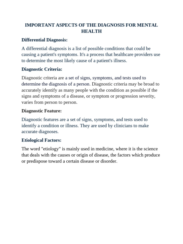Important Aspects of The Diagnosis For Mental Health | PDF