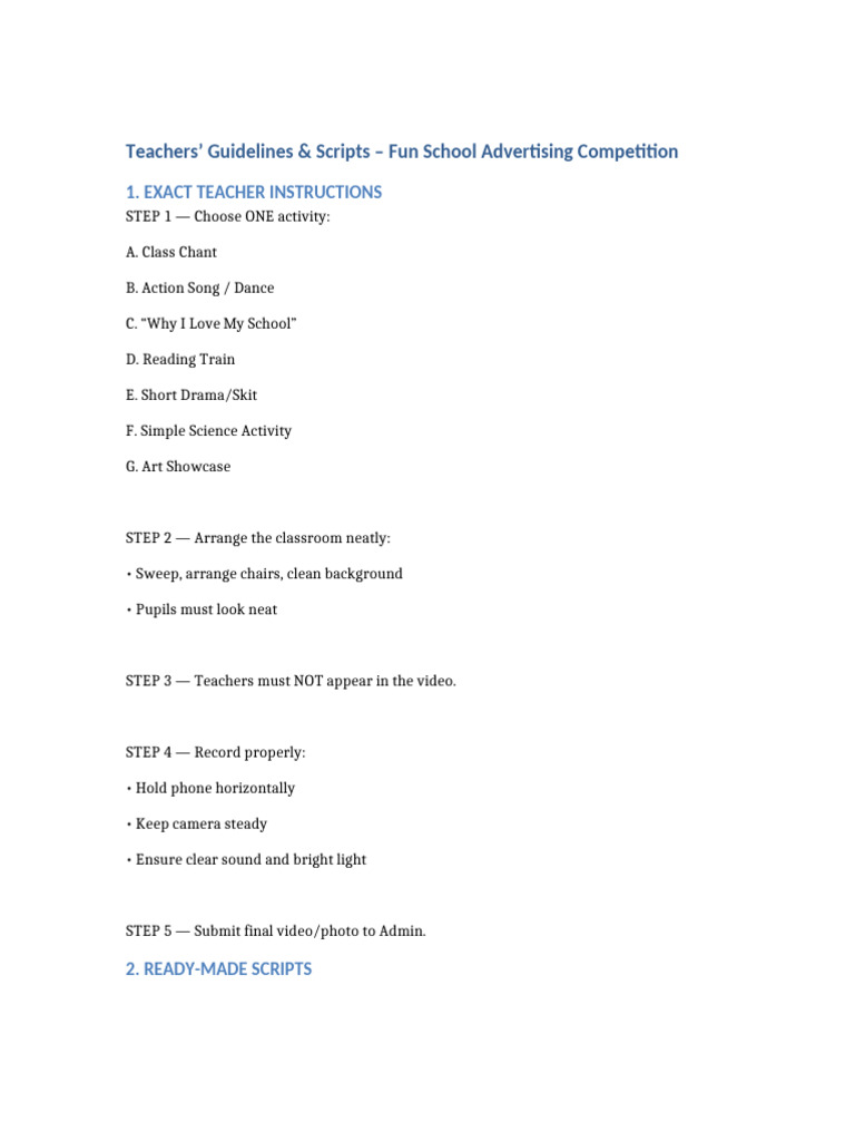 Fun School Competition Guidelines | PDF