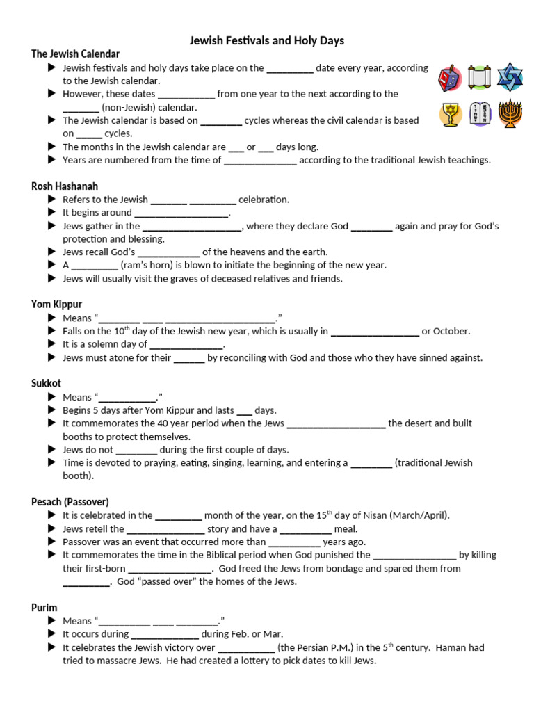 Hrf3o Jewish Festivals Student Worksheet | PDF | Shabbat | Jewish Holidays