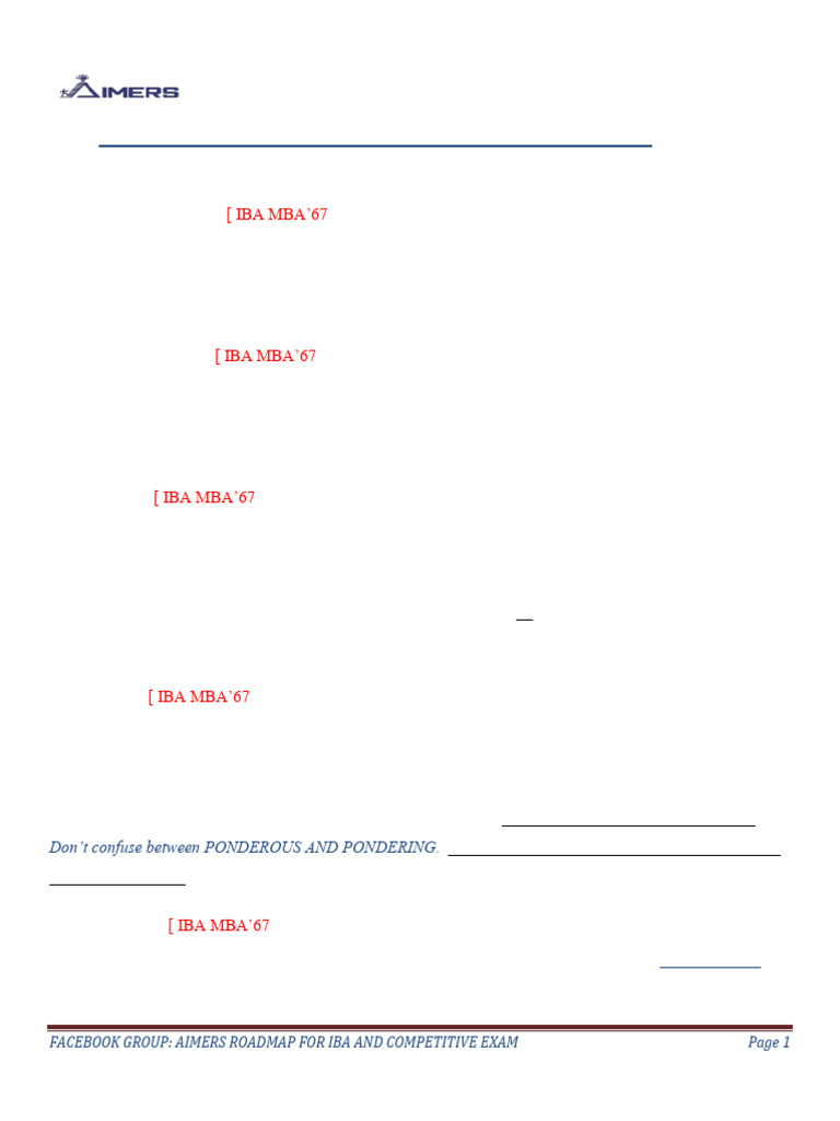 IBA MBA Vocabulary Guide for Exams | PDF | Adjective | Fear