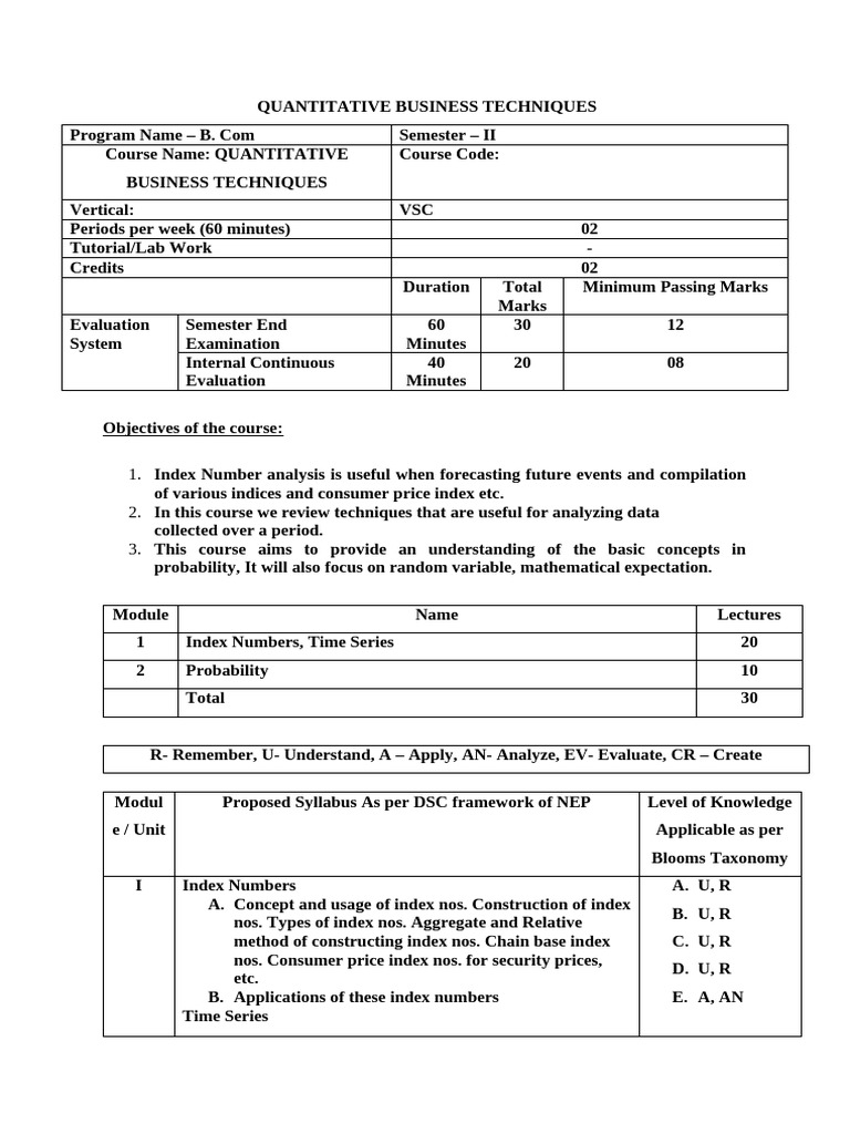 Quantitative Business Techniques Course | PDF | Statistics | Time Series