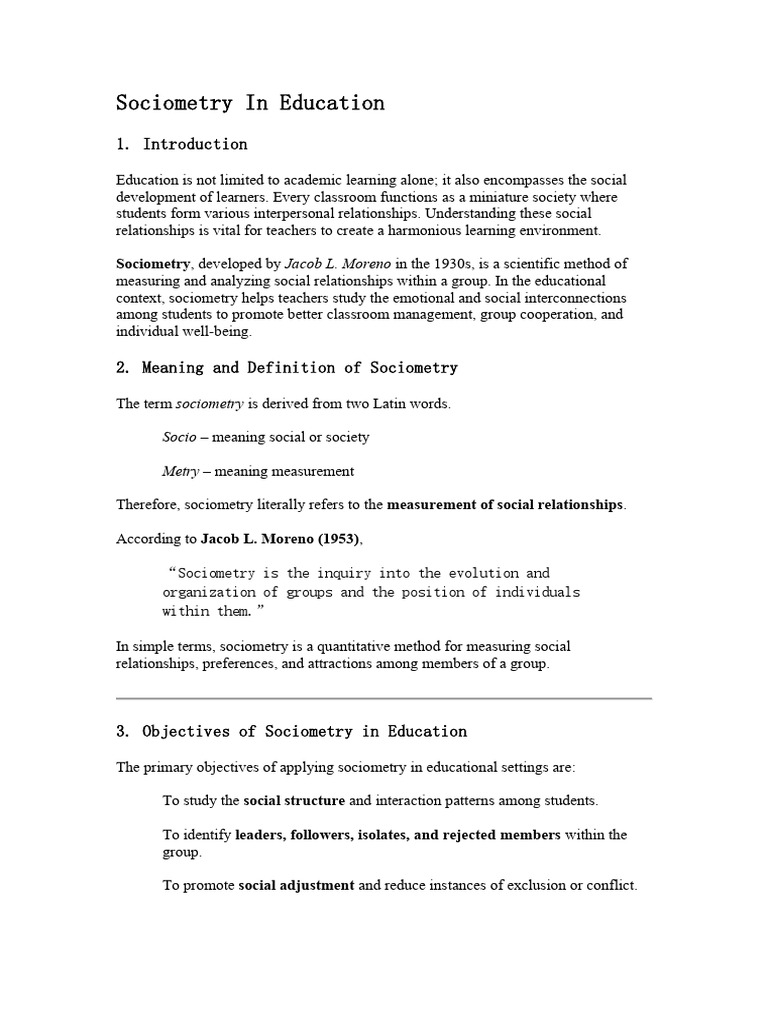 Sociometry in Education | PDF | Learning | Classroom