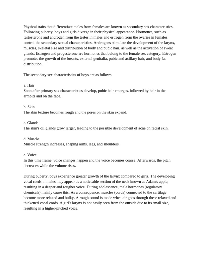 Understanding Secondary Sex Characteristics | PDF | Puberty | Androgen