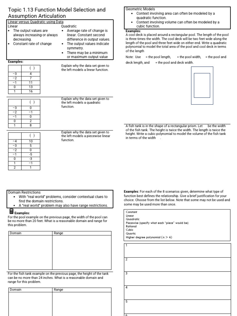 1.13N Function Model Selection and Assumption Articulation | PDF ...
