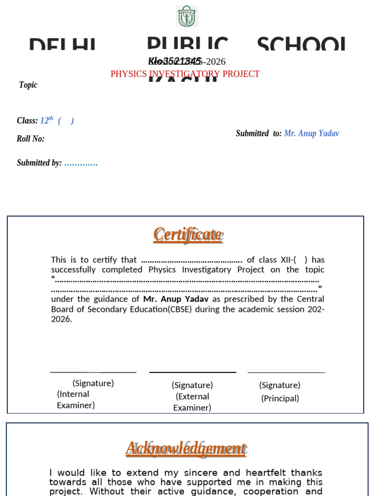 Class 12 Physics Project Report | PDF