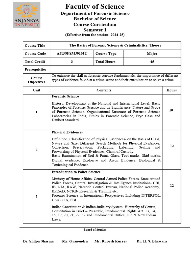 Forensic Science Course Curriculum 2024-25 | PDF | Crime Scene ...