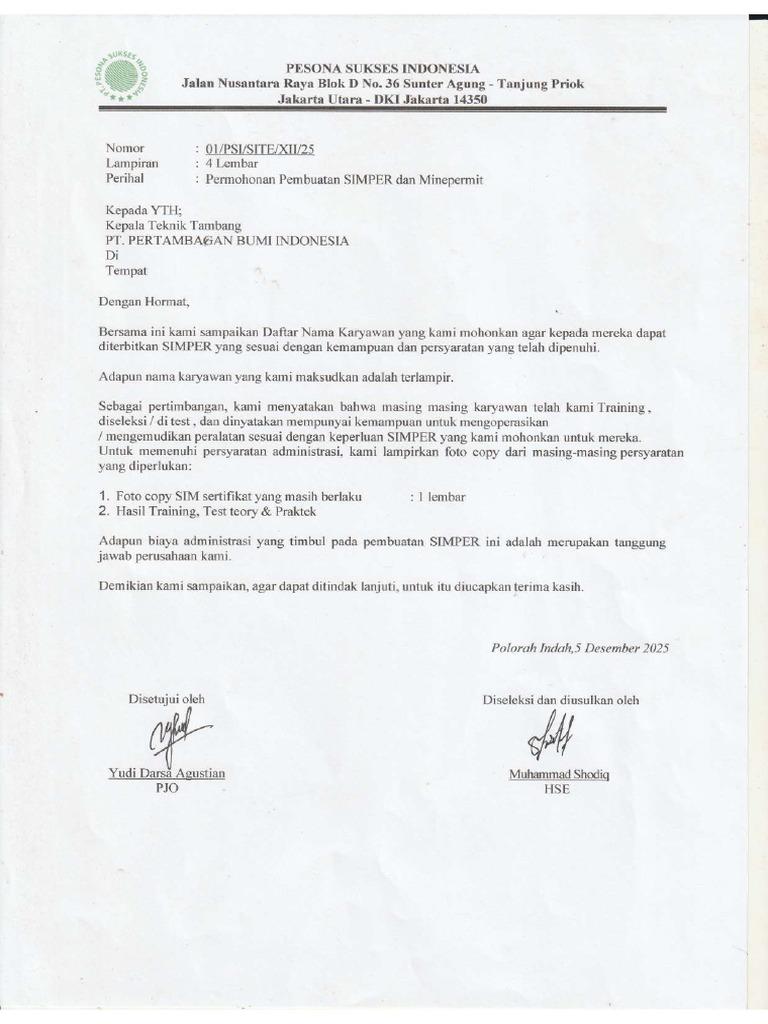 Danu Permohonan Pembuatan SIMPER | PDF