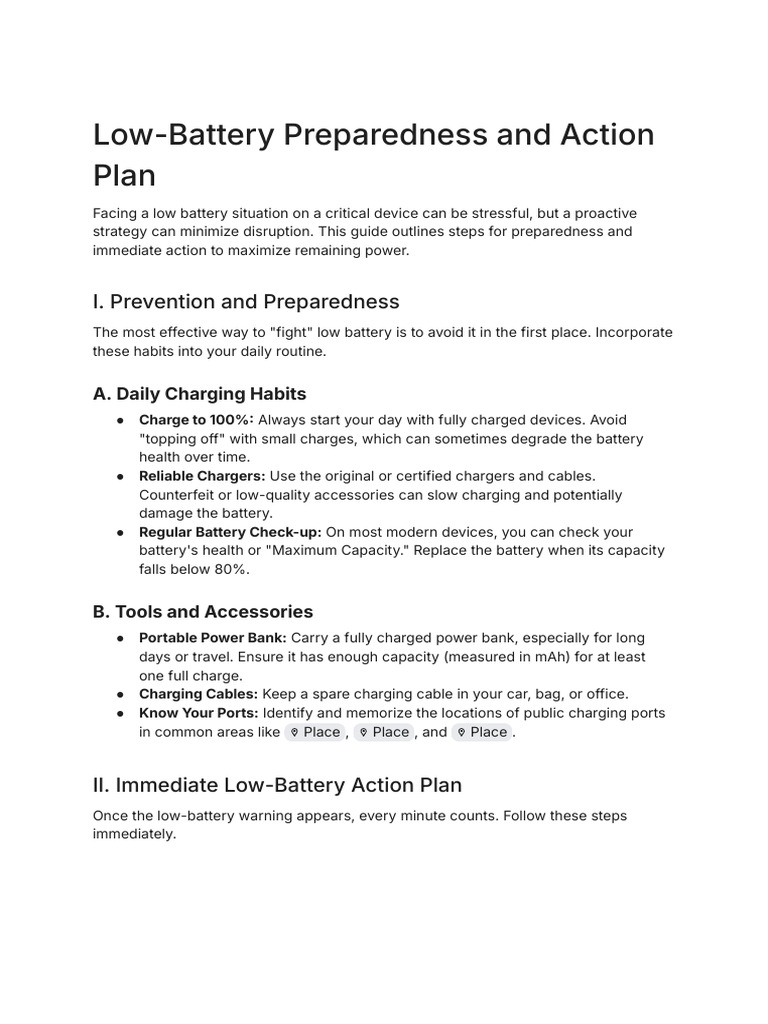Low-Battery Preparedness and Action Plan | PDF | Battery Charger ...
