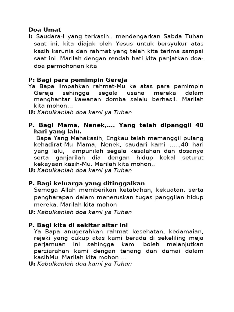 Doa Permohonan Umat Gereja | PDF