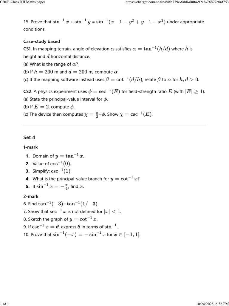 CBSE Class XII Maths Problem Set | PDF