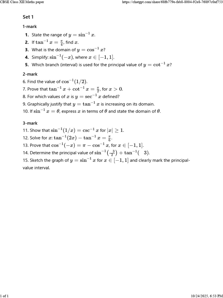 CBSE Class XII Maths Paper1 | PDF
