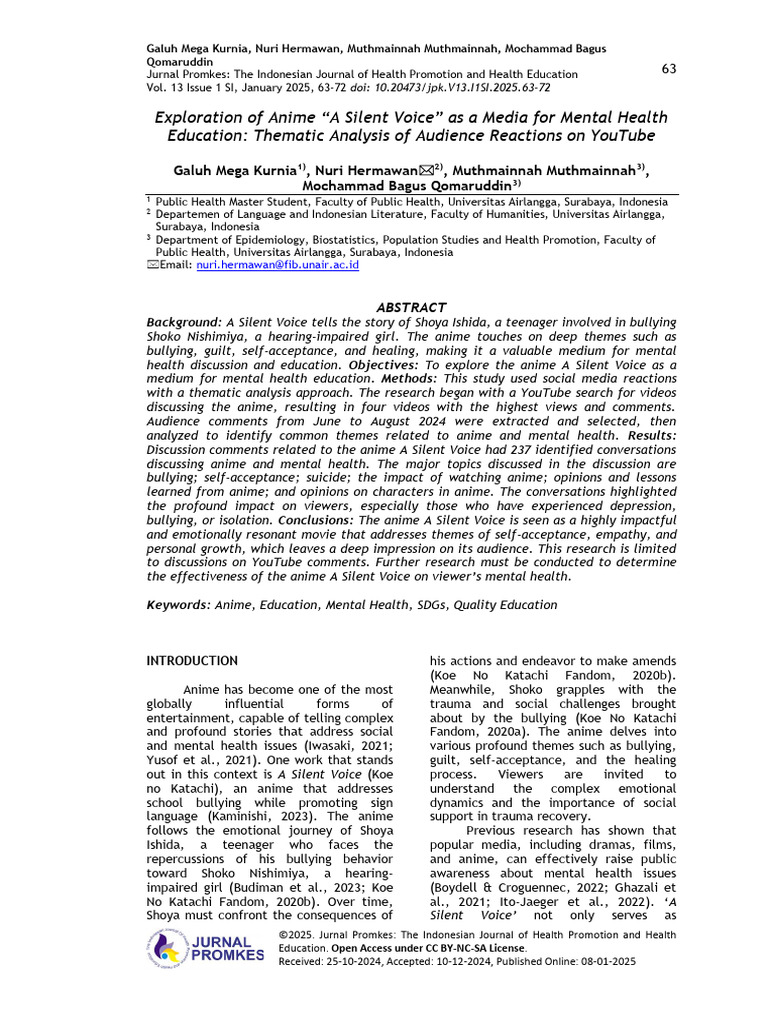 Anime as Mental Health Education Tool | PDF | Forgiveness | Data
