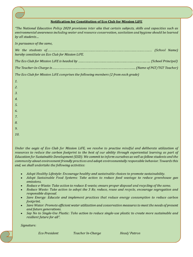 Eco Club Notification Form | PDF