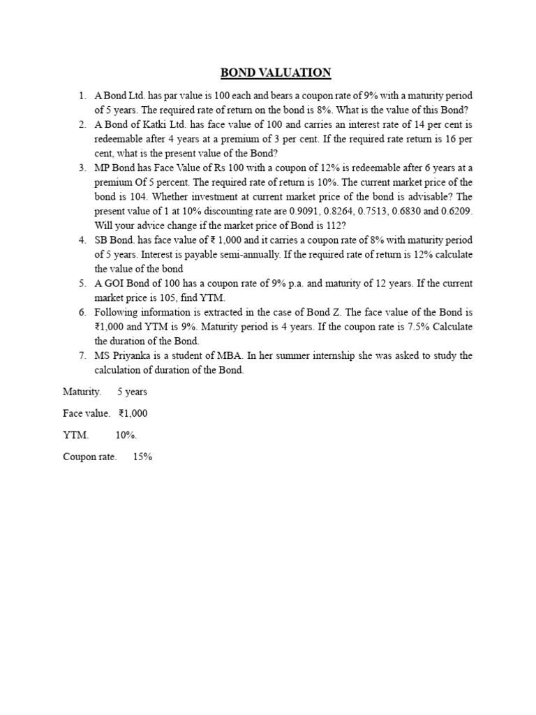 Bond Valuation Calculations and Analysis | PDF
