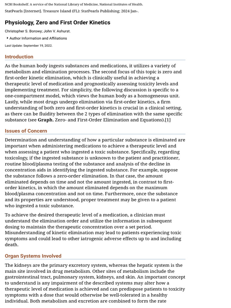 Physiology, Zero and First Order Kinetics - StatPearls - NCBI Bookshelf ...