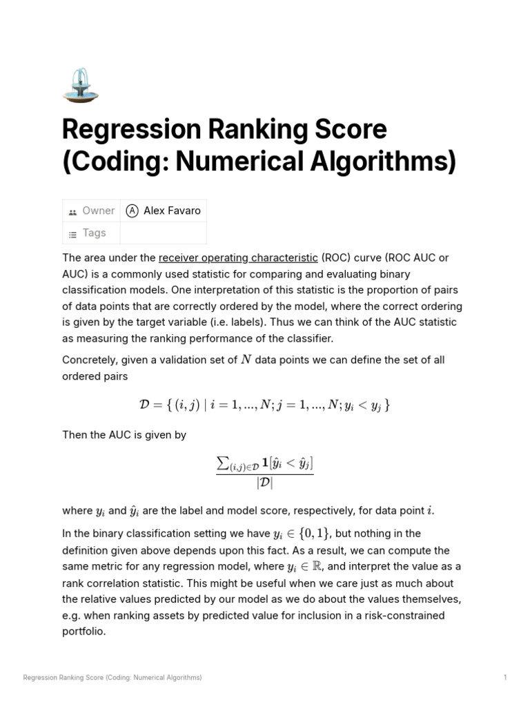 Regression Ranking Score Calculation Guide | PDF | Receiver Operating ...