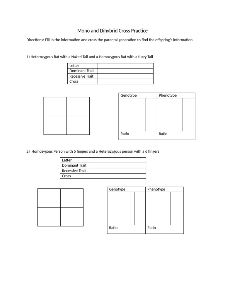 Genetics Practice: Mono & Dihybrid Crosses | PDF | Dominance (Genetics ...