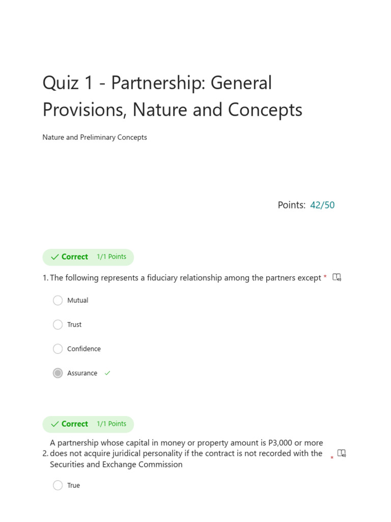 Partnership Quiz: Concepts & Provisions | PDF | Partnership | Limited ...