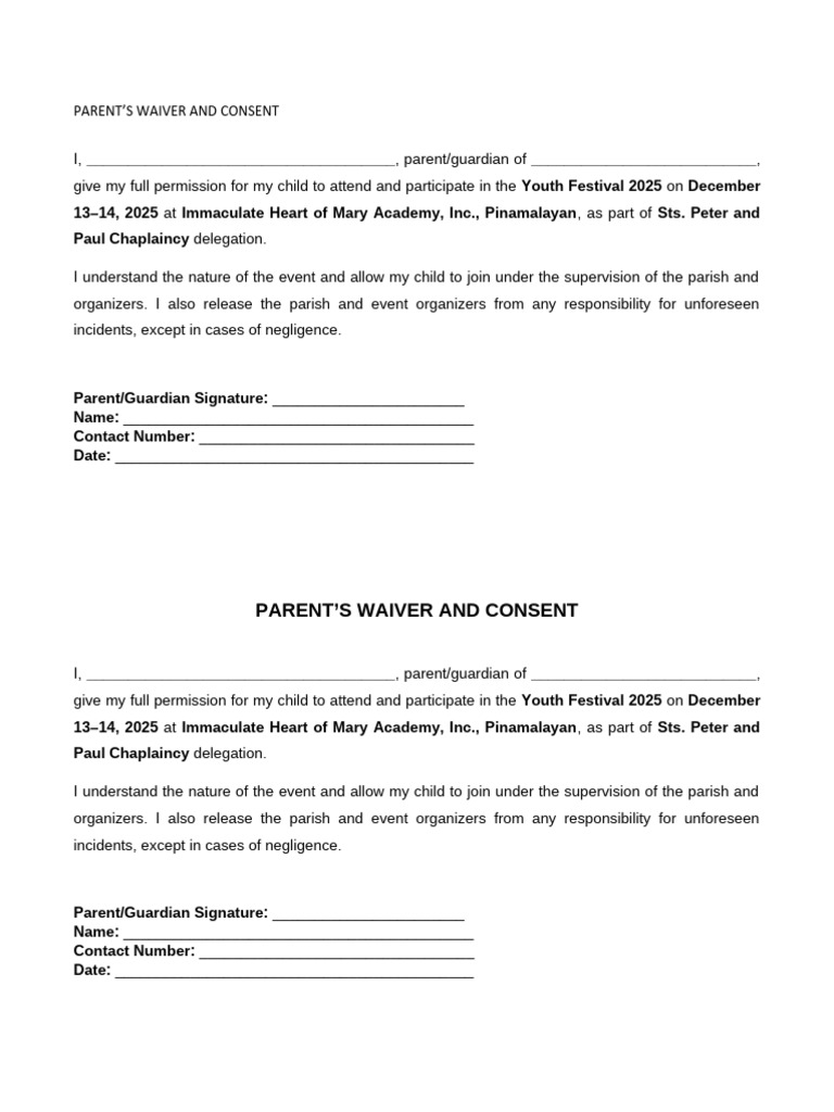Parents Waiver and Consent | PDF