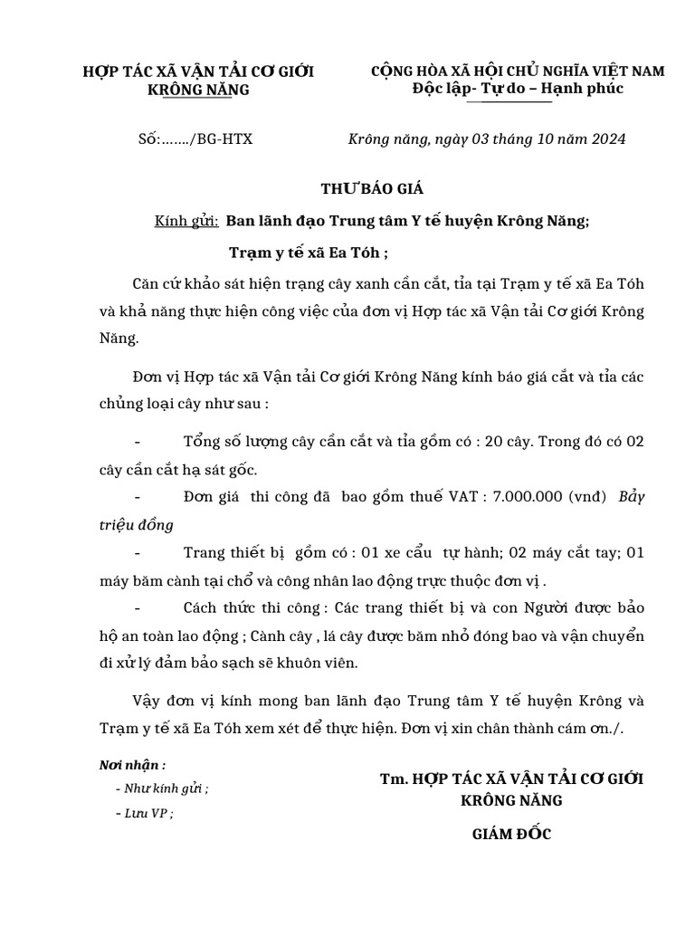 Báo Giá Cắt Cây y Tê Etok | PDF