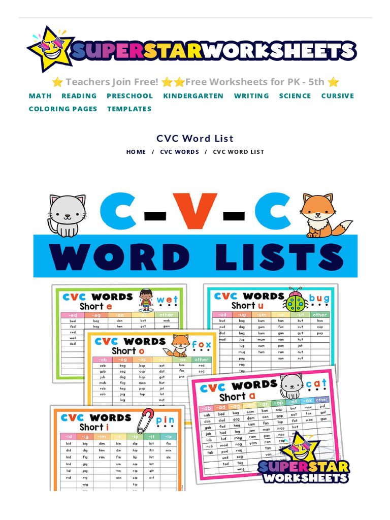 Free CVC Word Lists for Kids | PDF | Letter Case | Word Search