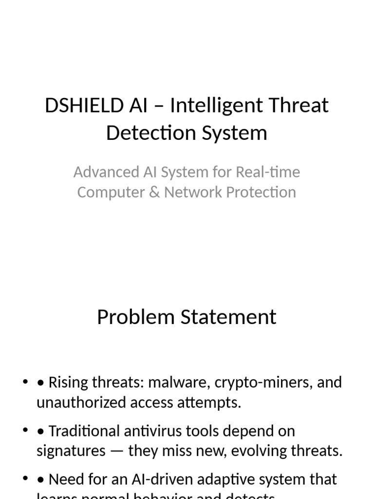 DSHIELD AI: Smart Threat Detection System | PDF
