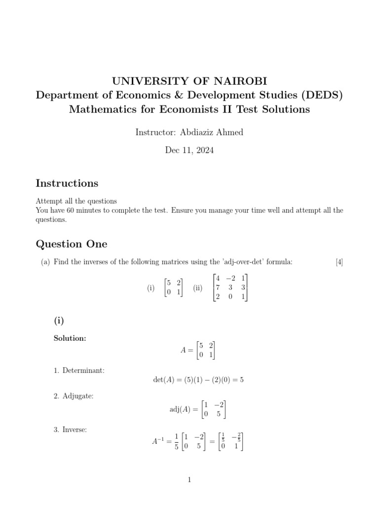 Test Solutions for Mathematics II - UON | PDF | Eigenvalues And ...