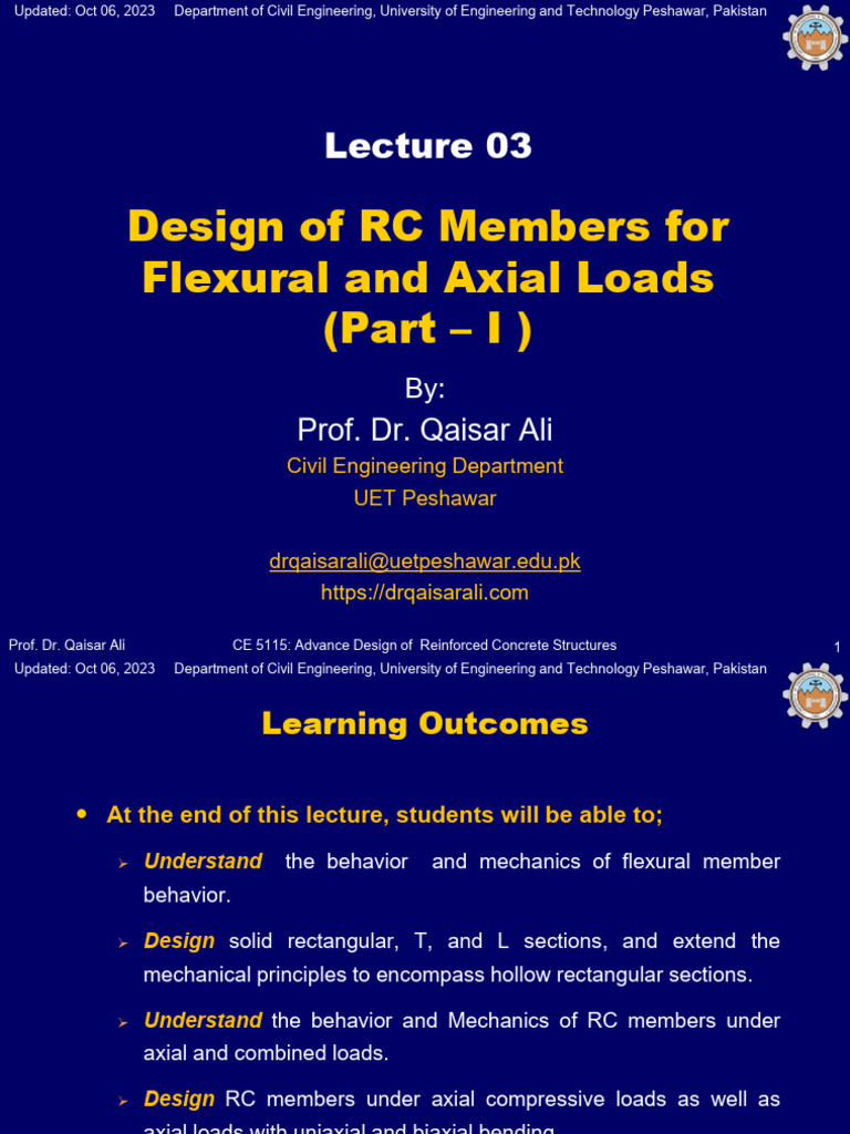 Lecture 03 Part I Design of RC Members For Axial and Flexural Loads ...