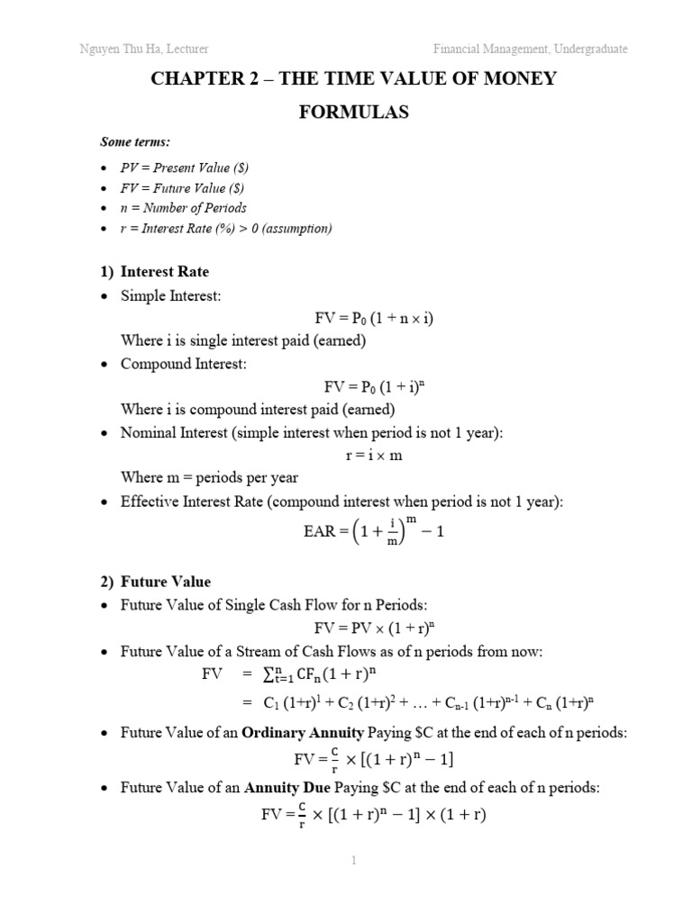 Time Value of Money Formulas Guide | PDF | Time Value Of Money ...