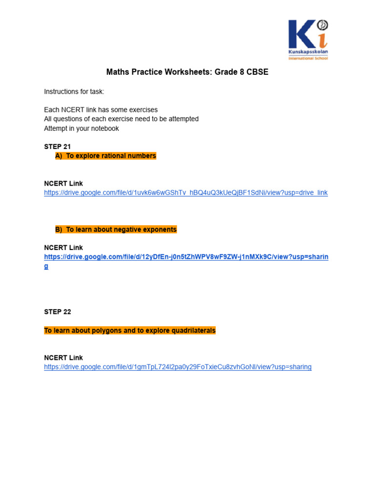 Maths Practice Worksheets - Grade 8 CBSE | PDF