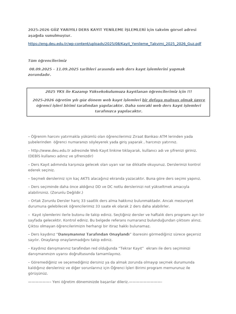 2025 2026 Guz Yariyili Kayit Yenileme | PDF