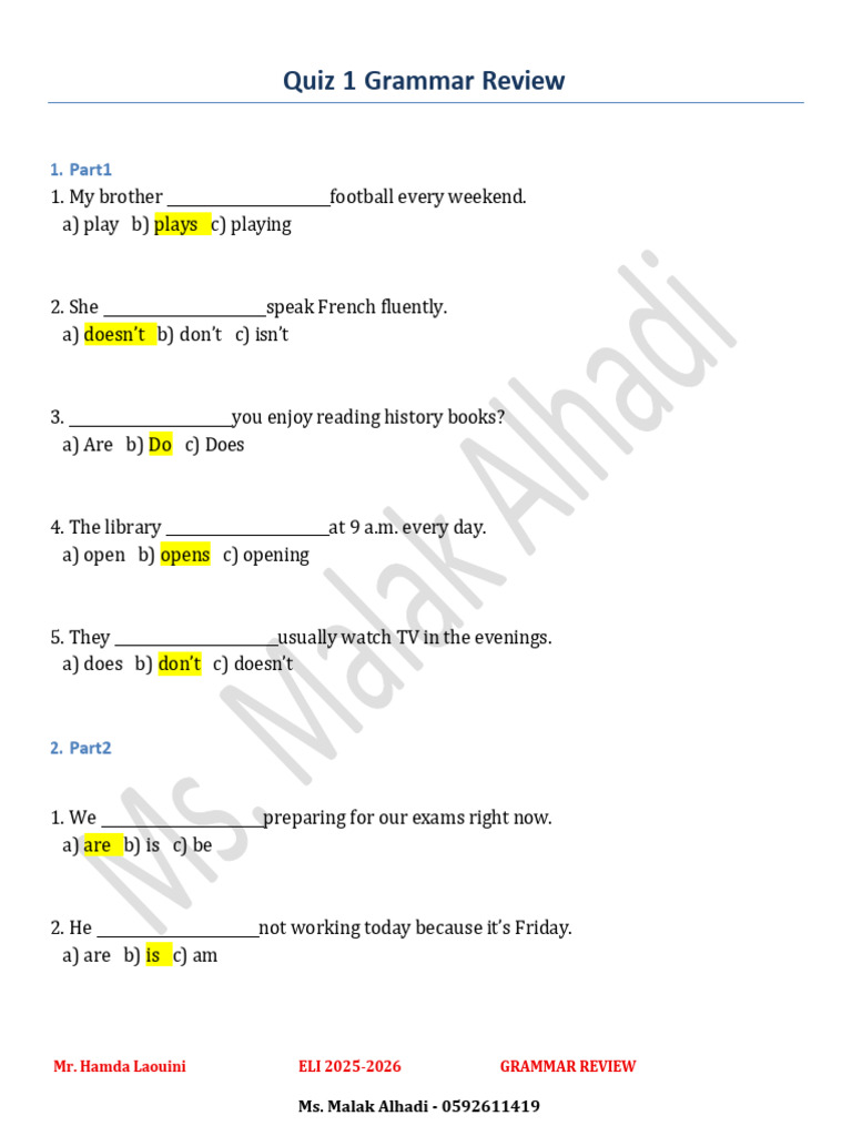 Grammar Review Quiz-Solved 1 | PDF