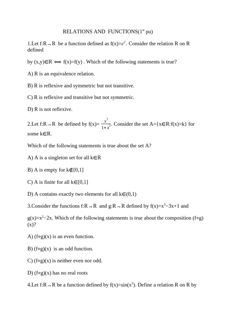 RELATIONS AND FUNCTIONS (1st Pu) | PDF | Function (Mathematics ...