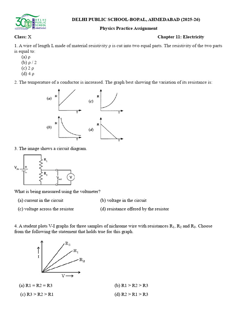 Class X Physics Assignment on Electricity | PDF | Voltage | Electric ...