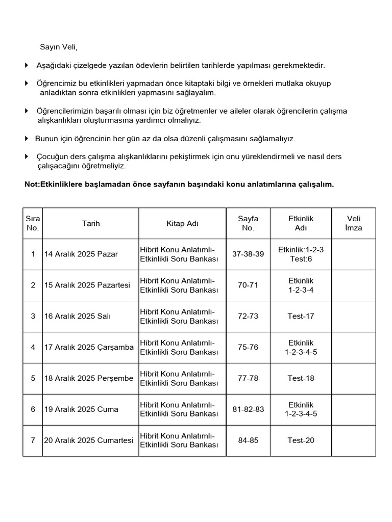 Haftalik Odev Cizelgesi-1 | PDF