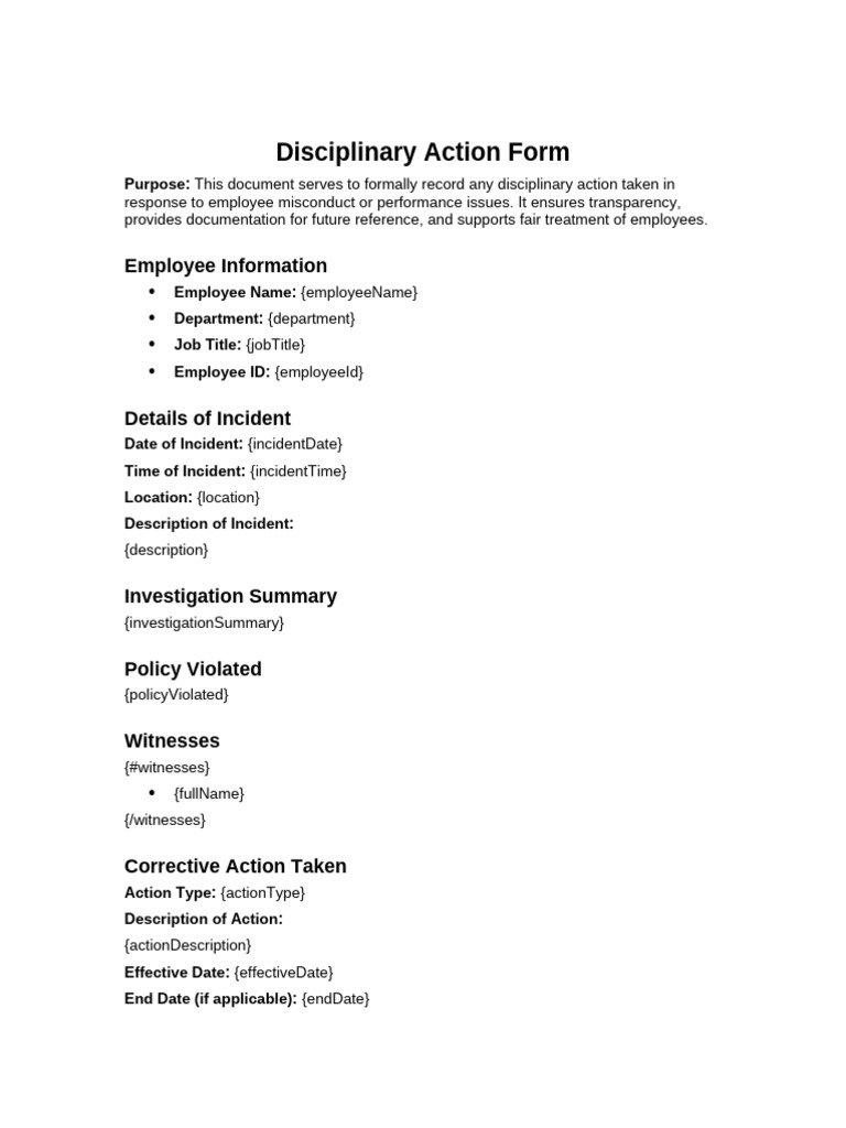Disciplinary Action Form | PDF