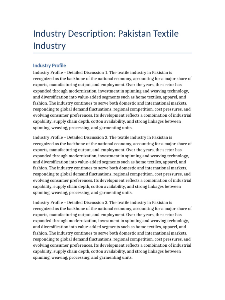 Overview of Pakistan's Textile Industry | PDF | Textile Industry | Textiles