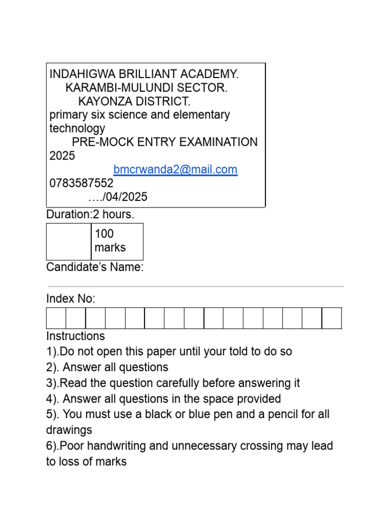 Primary Six Science Pre-Mock Exam 2025 | PDF | Flowers