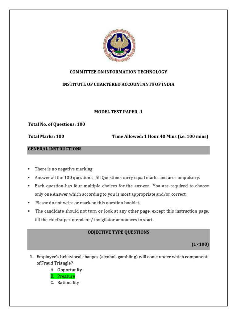 Forensic Accounting Test Paper 1 | PDF | Fraud | Audit