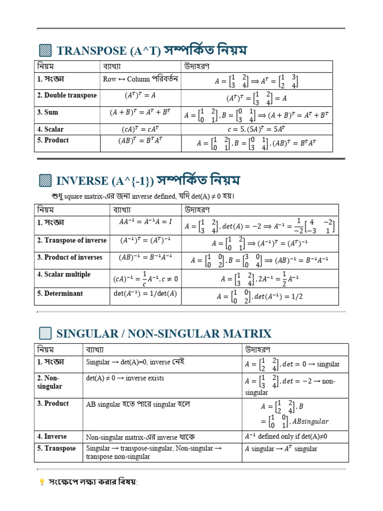 Transpose, Inverse, and Determinant Rules | PDF | Matrix (Mathematics ...