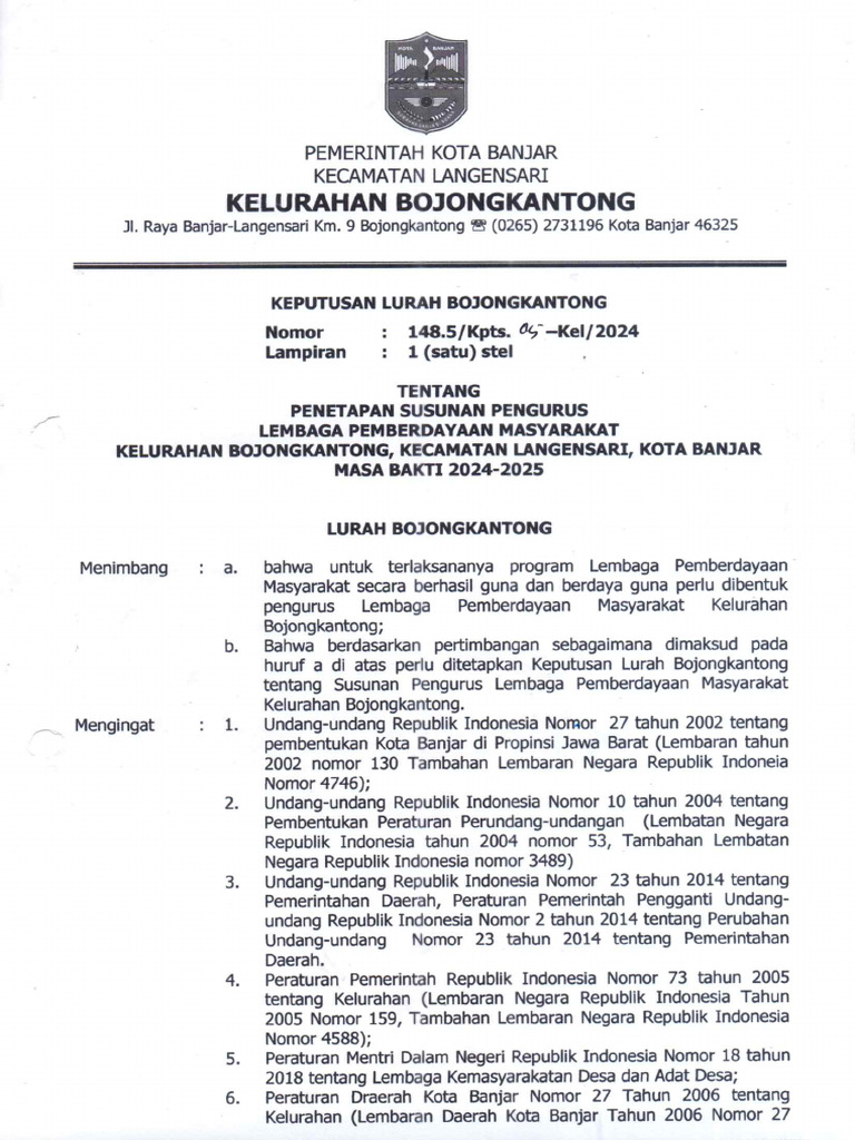 SK LPM Kel Bojongkantong 2024 - 2029 | PDF