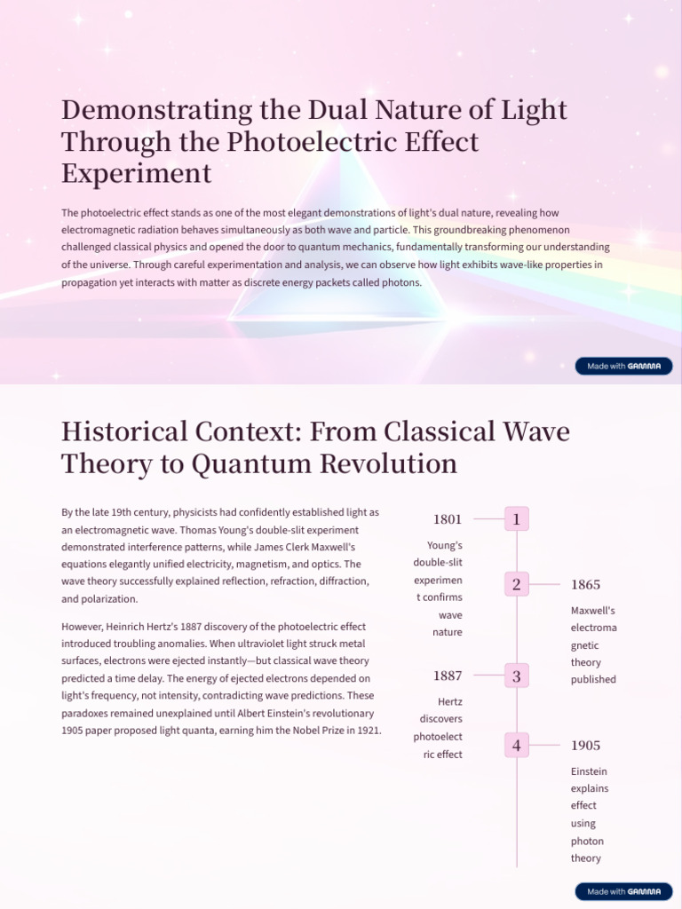 Demonstrating The Dual Nature of Light Through The Photoelectric Effect ...
