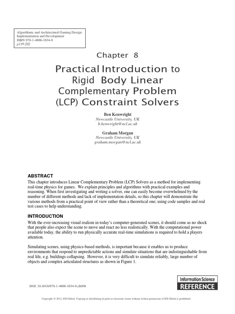 Chapter 8 Practical Introduction To Rigid Body Linear Complementary Problem (LCP) Constraint ...