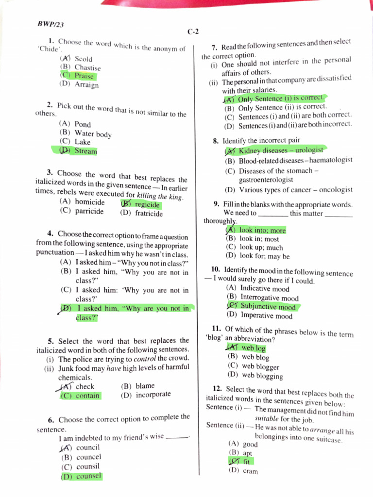 Wbcs Answer Key, Booklet Series C by Lumms Career Academy | PDF