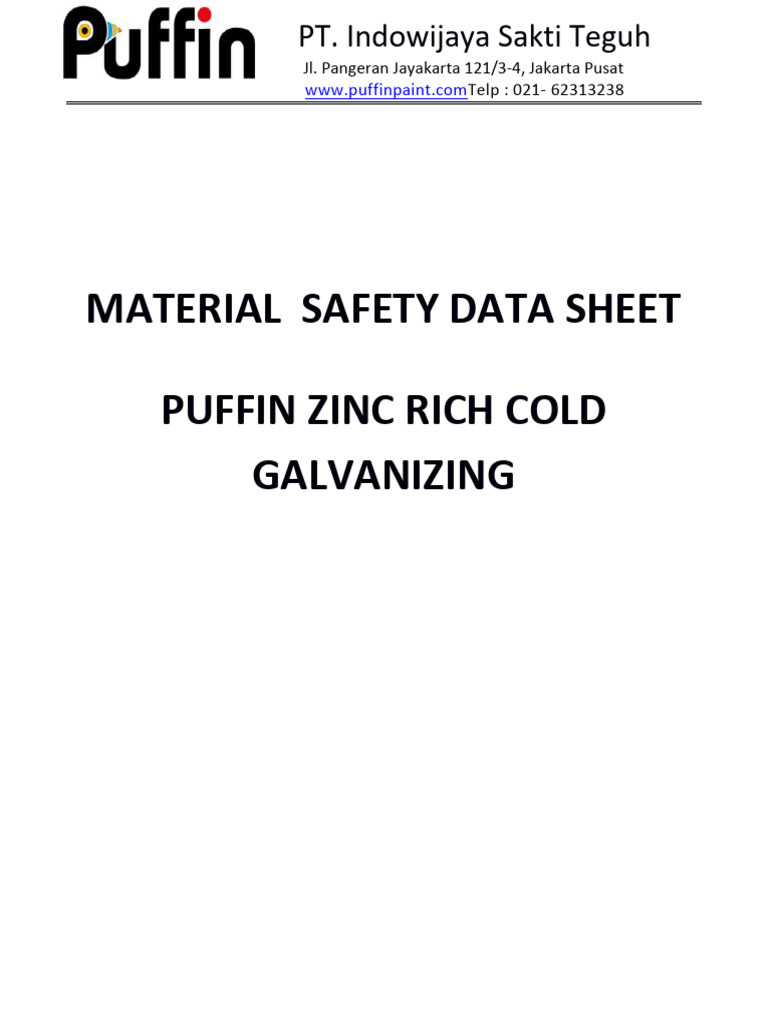 Puffin Zinc Rich Cold Galvanizing MSDS | PDF | Toxicity | Personal ...