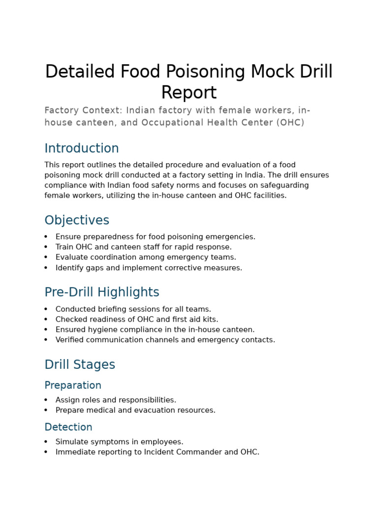 Food Poisoning Drill Report India | PDF | Emergency Management | Emergency